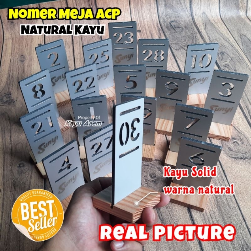 KAYU Natural Wood Aluminum ACP Table Number | Cafe Restaurant Table ...