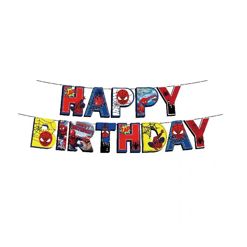 Happy birthday writing Banner spiderman characters / Banner bunting ...