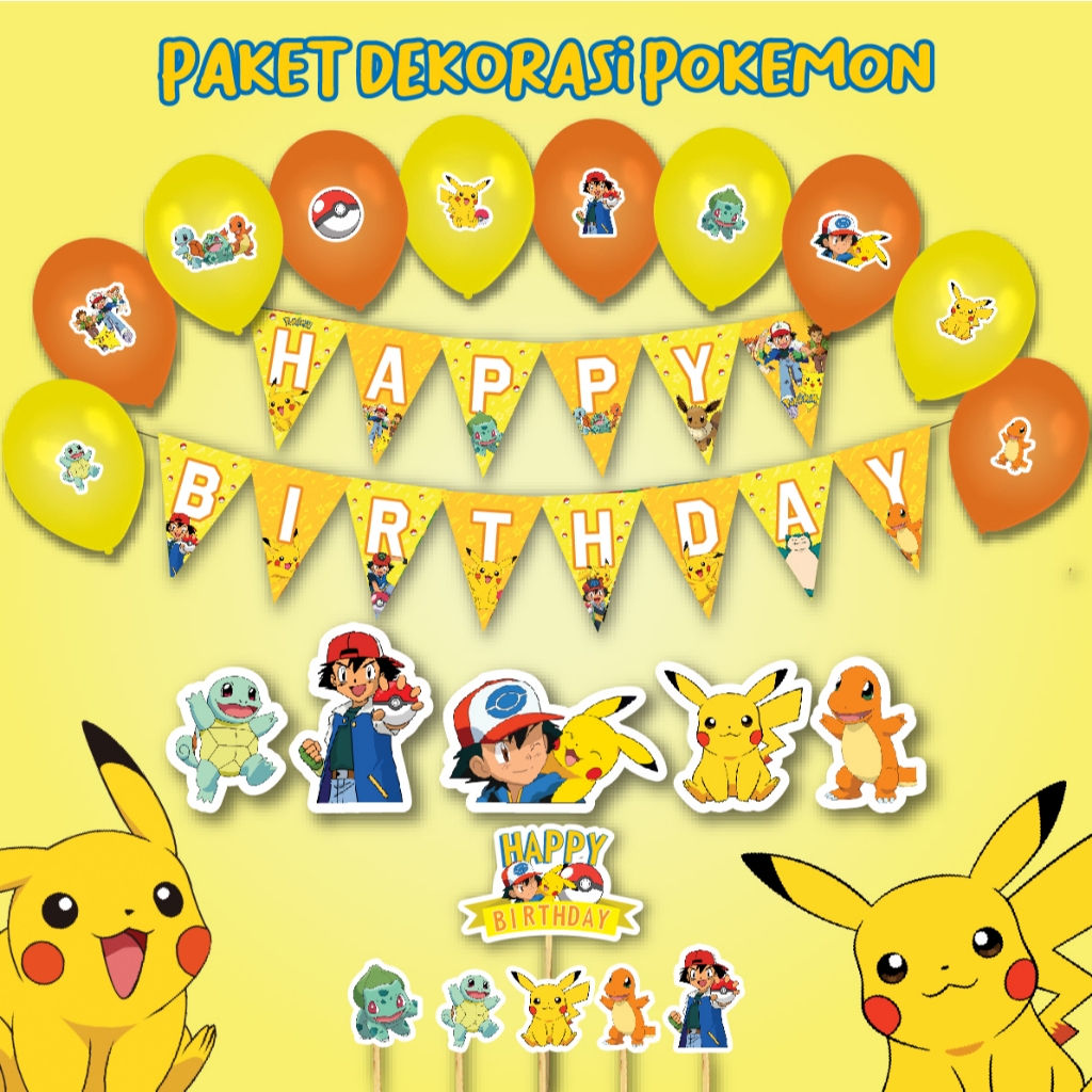 HIASAN DINDING Pokemon PIKACHU HAPPY BIRTHDAY DECORATION PACKAGE HBD ...