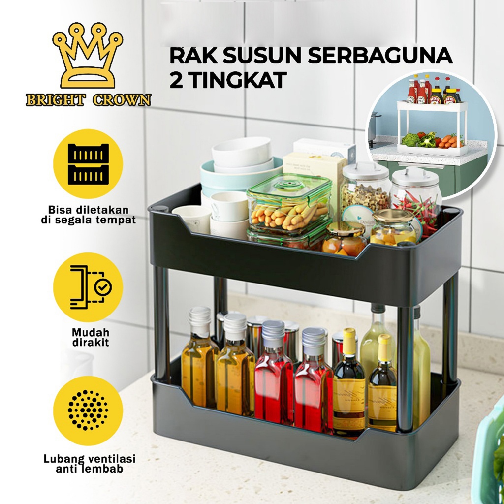 Bright Crownk Plastic Kitchen 2-story Shelf With Wheels/Troli Stacking ...