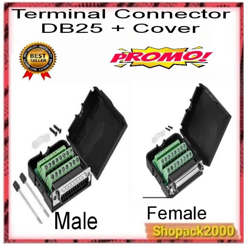 Db25 Terminal Connector With Cover Male/Female/Terminal 25 Pin | Shopee ...