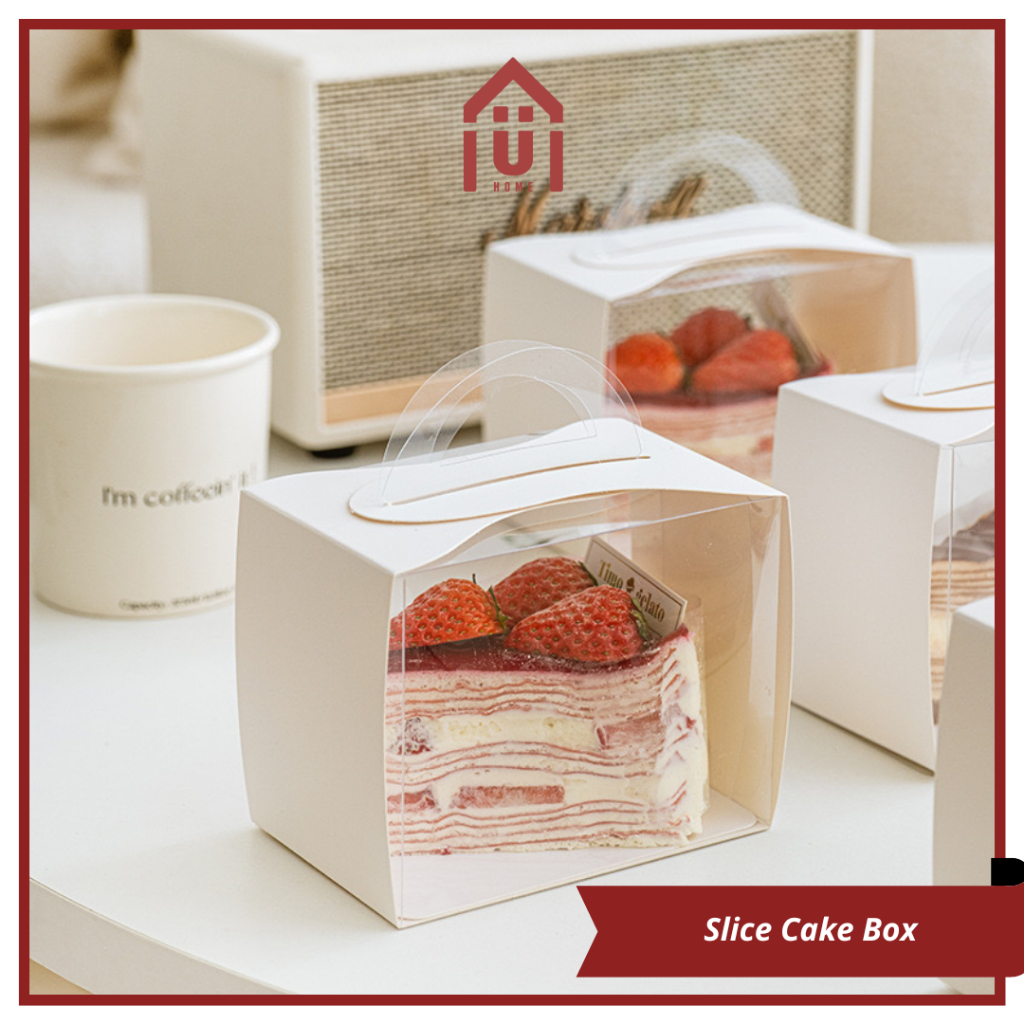 Uniso - SLICE CAKE BOX TRANSPARENT MIKA HANDLE PACKAGING TRIANGLE CAKE ...
