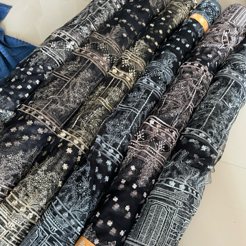 HITAM All basic ethnic motif embroidered tulle fabric in black | Shopee ...