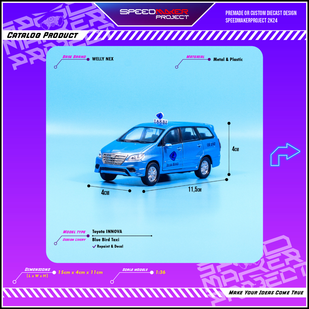 REPLIKA Welly Nex Custom Toyota Innova Blue Bird Taxi Diecast Miniature ...