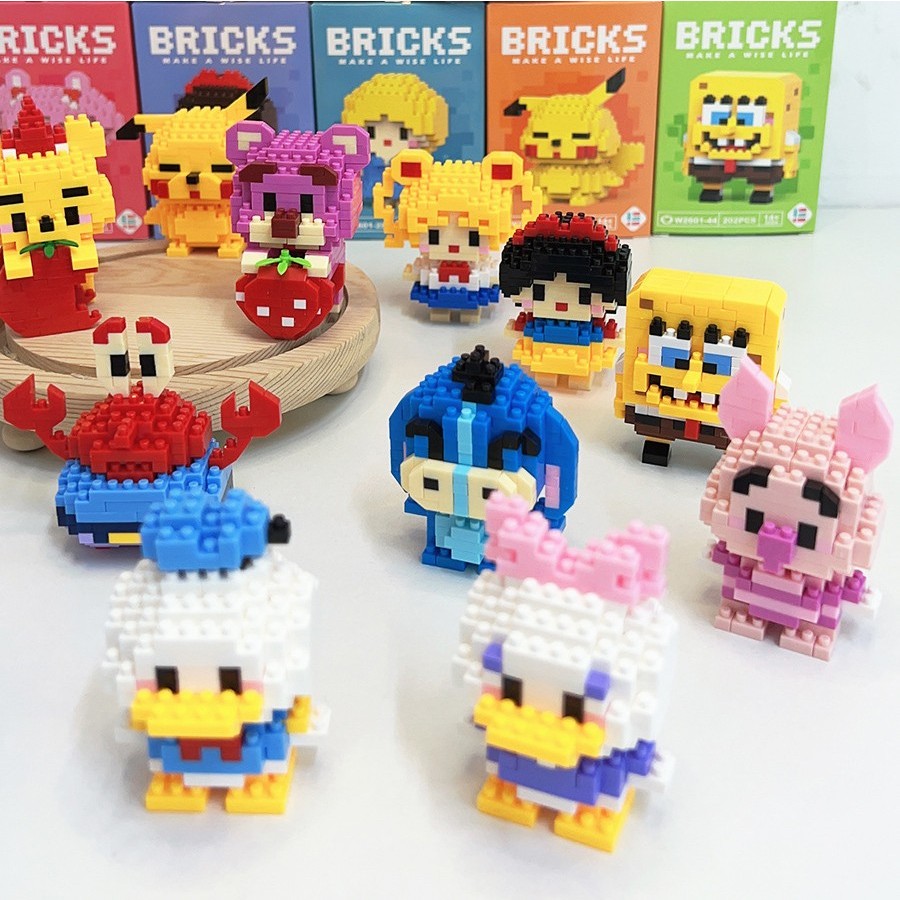 Nano Block Model DIY Bricks Mini Sanrio Mario Spongebob Patrick Snow White Mermaid Luigi Crab ...