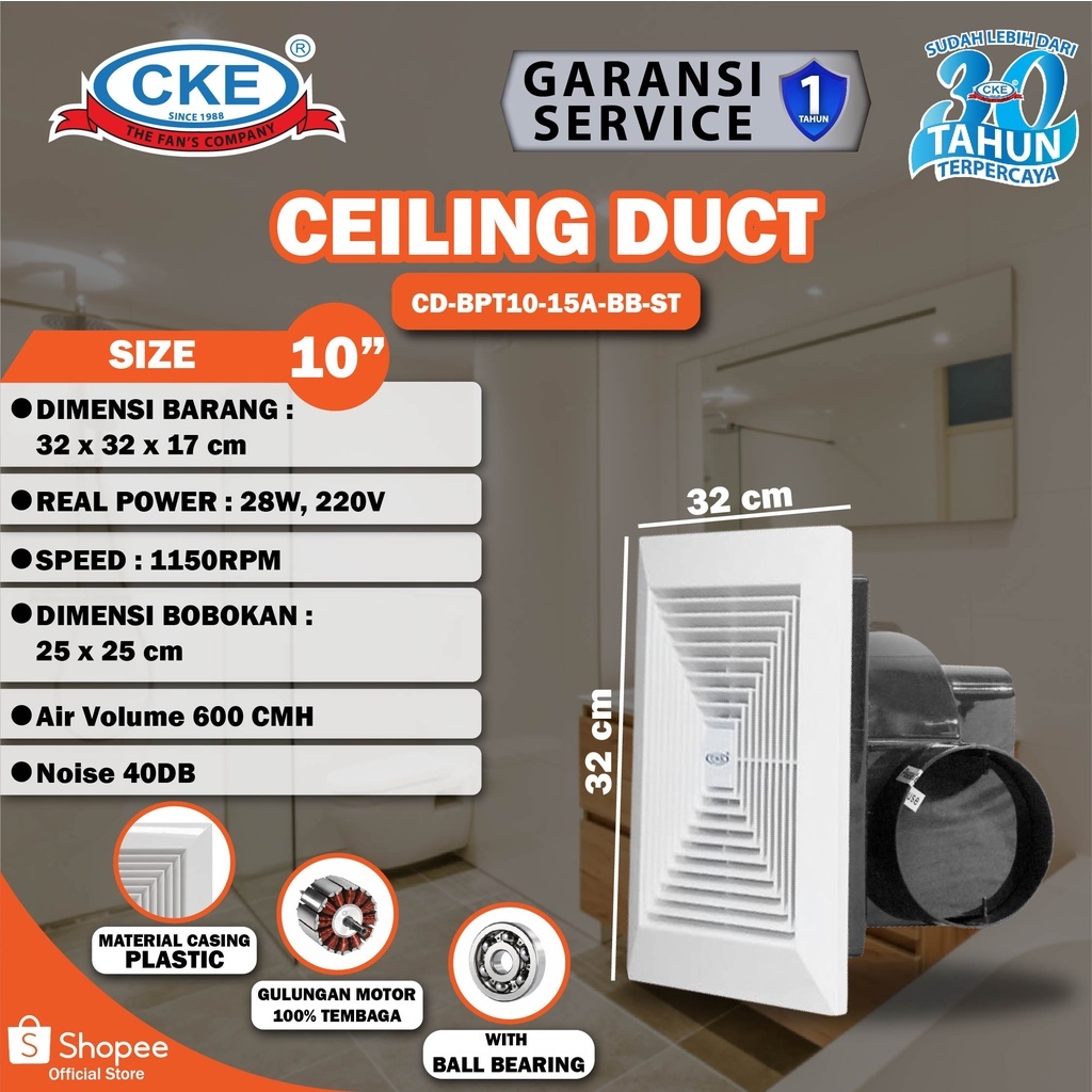 CKE Exhaust Fan 10 Inch CD-BPT10-15A-BB-ST Ceiling Duct / Exhaust ...