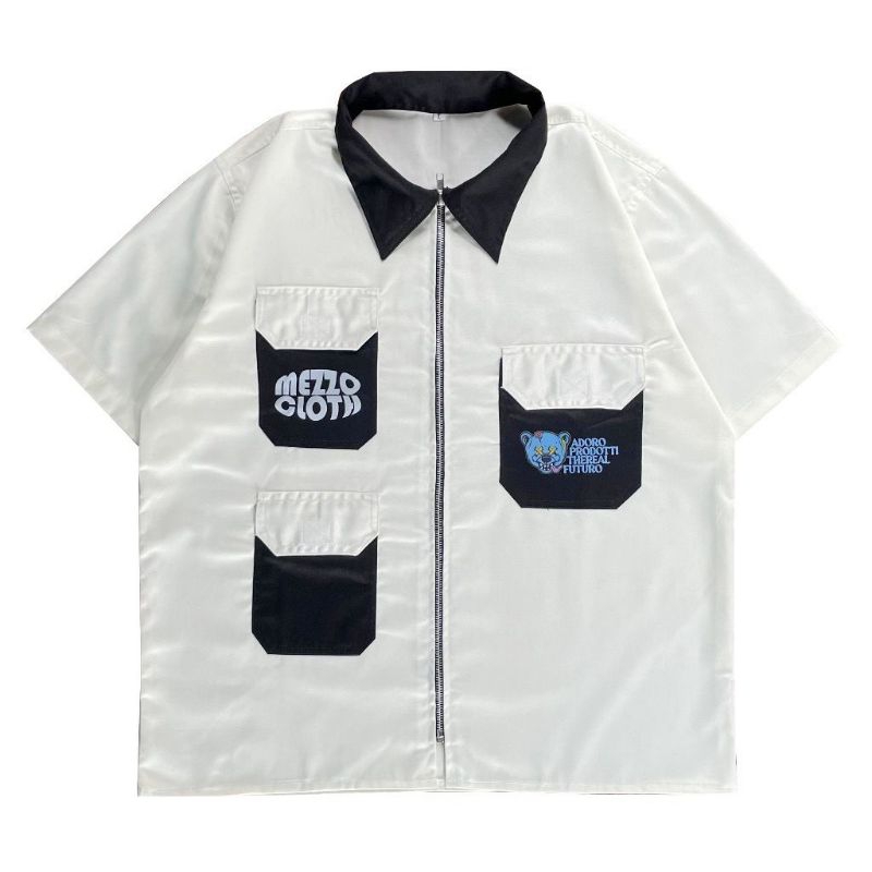 PUTIH HITAM Mezzo Workshirt "Workhard" - Work Shirt Zipper - White ...