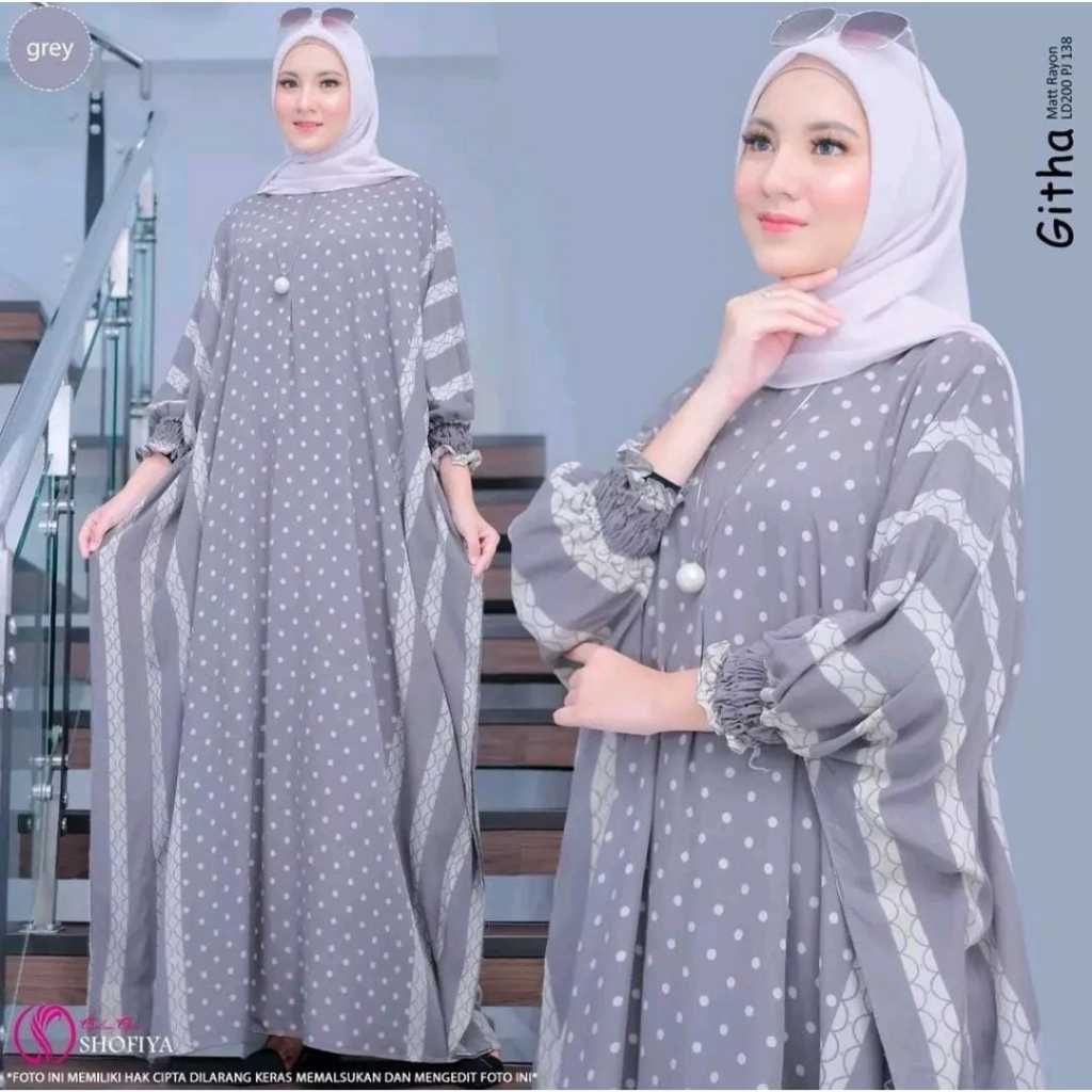 Anggi Home Kaftan Rayon Jumbo LD 160 Polka Dot Batik Kaftan Busui Long ...