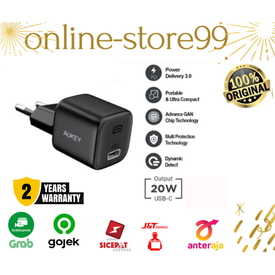 Aukey Charger PA-B1T Type C 20W GAN PD 3.0 Fast Charging ORIGINAL ...