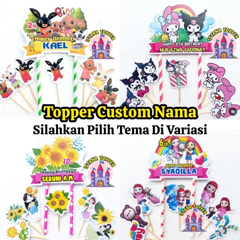 Cake Topper CUSTOM Theme Raibow Ruby,, Bing Bunny, Flower, Boho Rainbow ...