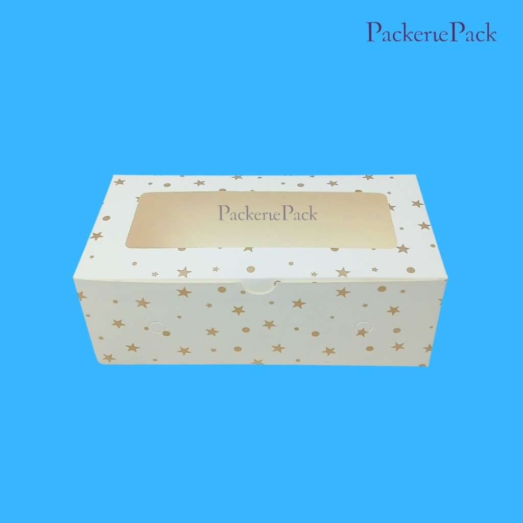 Ivory Cake Box Box Motif 10x20x8 cm Gold Star Polka Dot Ivory Premium ...