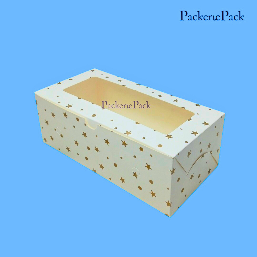 Ivory Cake Box Box Motif 10x30x8cm Gold Star Polka Dot Ivory Premium ...