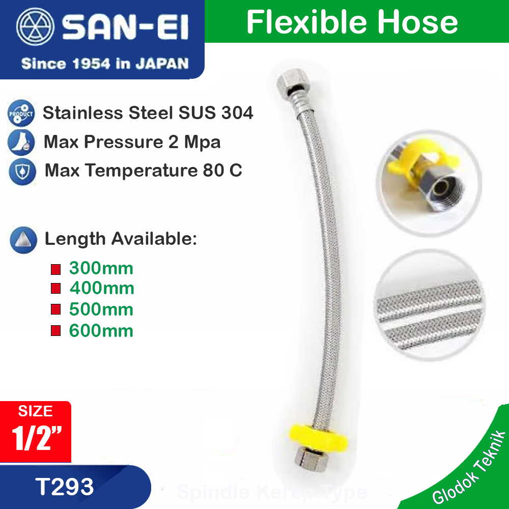 San-ei Flexible Hose S/S Flexible Hose OD 1⁄2” T293 Flexible Pipe (300 400 500 600mm) Length ...