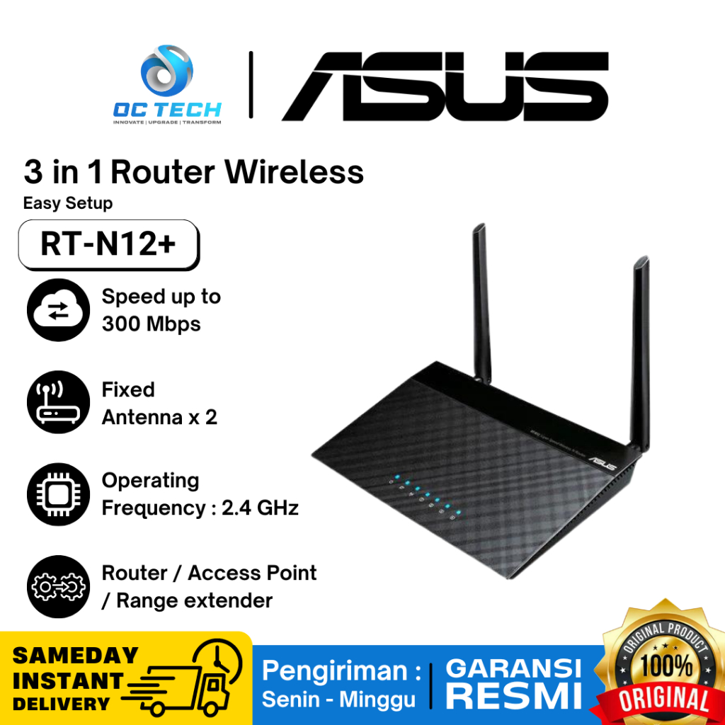 Router ASUS RT-N12+ N300 300Mbps 3in1 Wi-Fi Router Range Extender ...