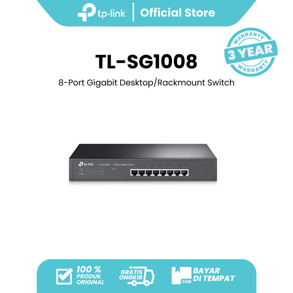 Tp-link TL-SG1008 8 Port Gigabit Ethernet Unmanaged Switch Plug & Play ...