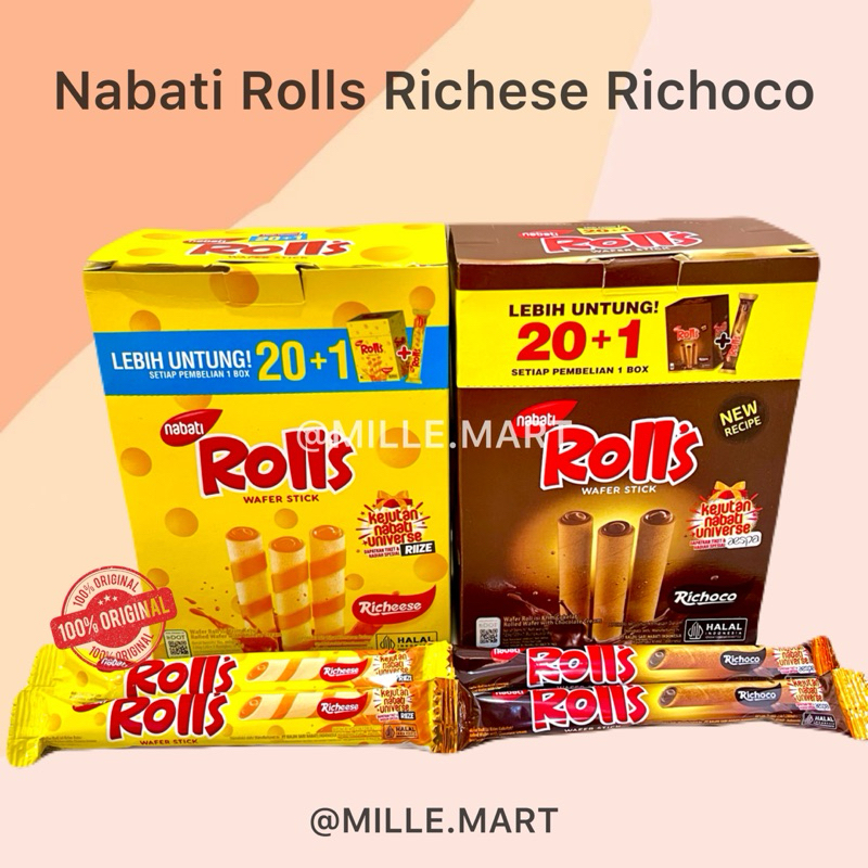 [Per Box] NABATI ROLLS WAFER STICK RICHEESE RICHOCO/ROLLED WAFER ROLL FILLED CHEESE CREAM/ROLLES ...
