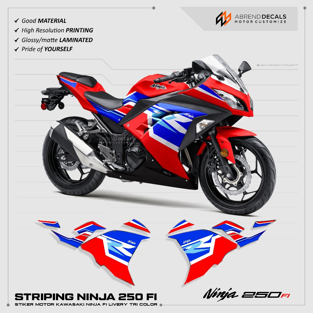 Striping NINJA FI TRI COLOR/Sticker NINJA 250 FI OLD LIVERY HRC Graphic ...