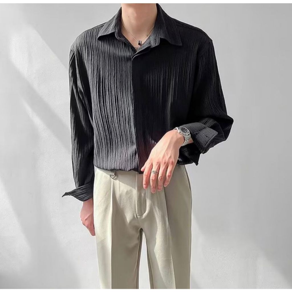 KEMEJA PUTIH HITAM Men's Black and White Korean Style Street Style ...