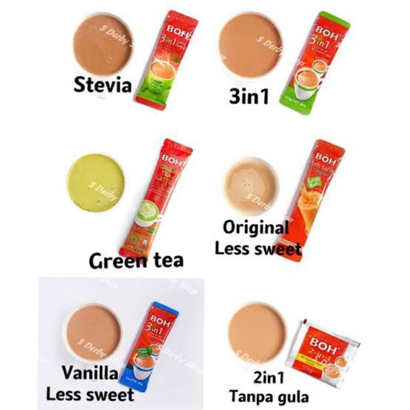 Boh Teh Tarik Retail Sachet Matcha Stevia Original Less Sweet 3in1 ...