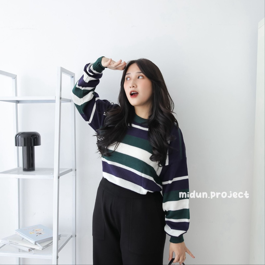 Midun.project - Lubna Crop Stripe Korean Style Women's Knit Top ...