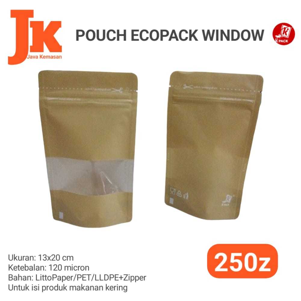 Ecopack WINDOW 250Z STANDING POUCH WINDOW LITHOPAPER 250G SNACK POWDER ...