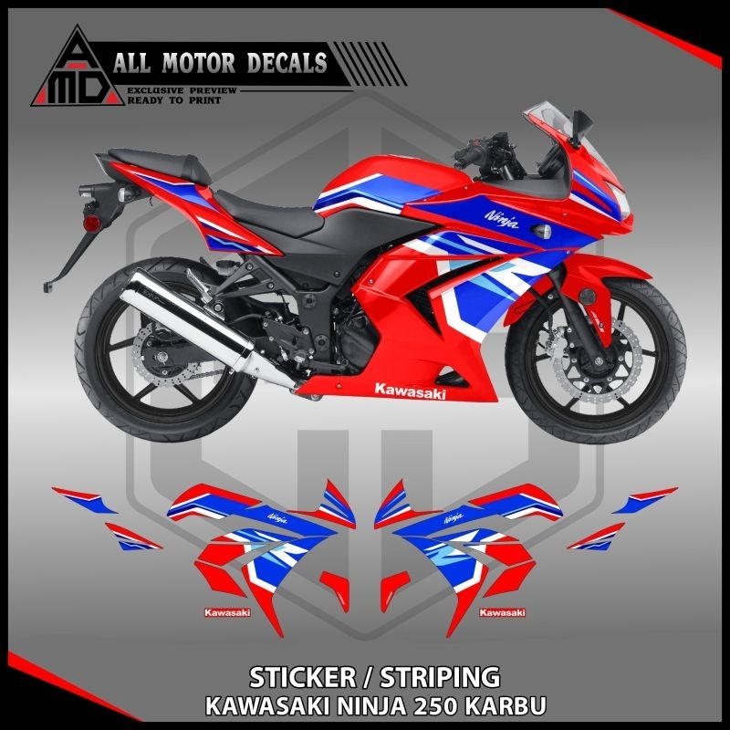 Sticker NINJA Carb LIVERY TRICOLOR RR/STRIPING KAWASAKI NINJA 250 Carb ...