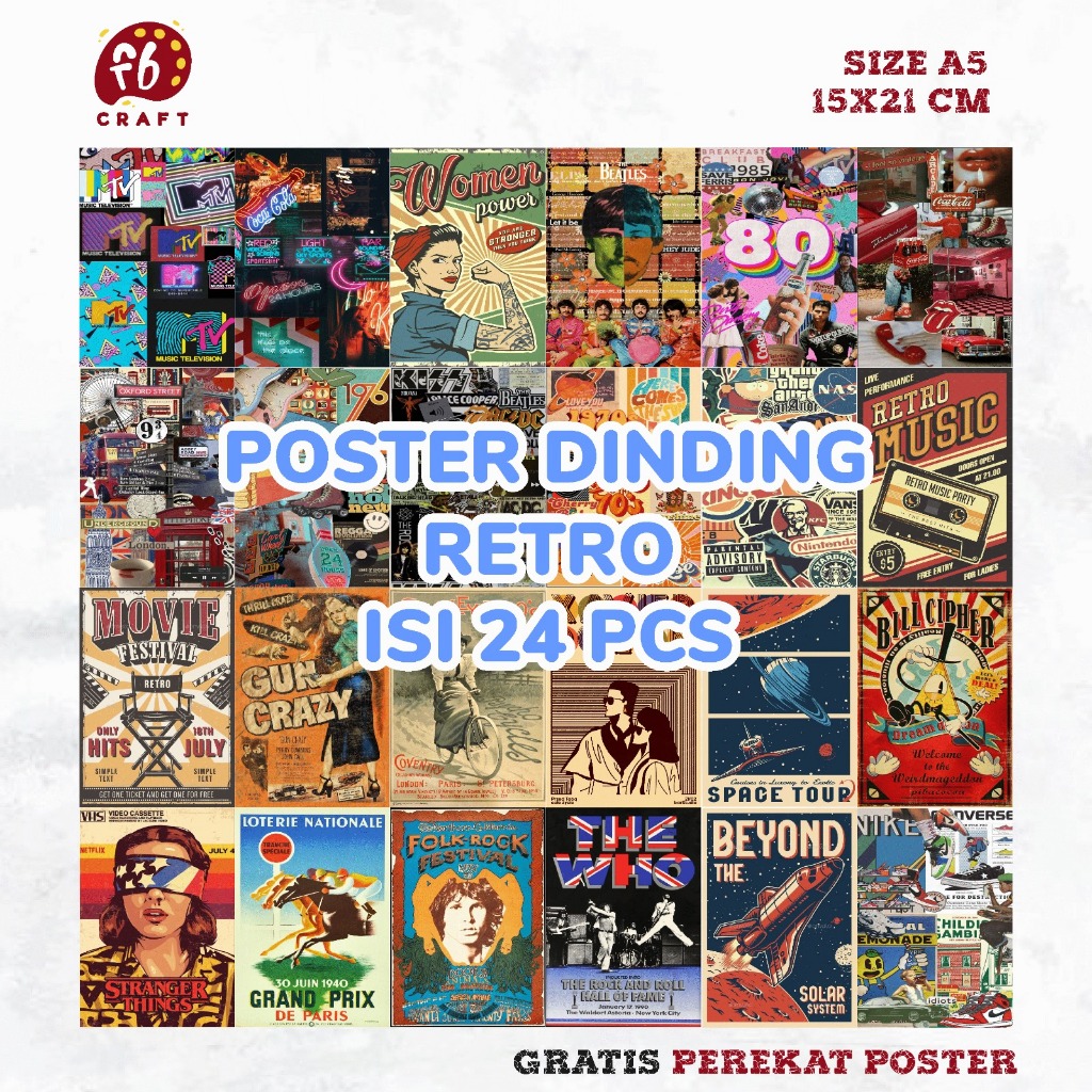 Retro Theme Wall Poster (Free Adhesive) | Shopee Malaysia