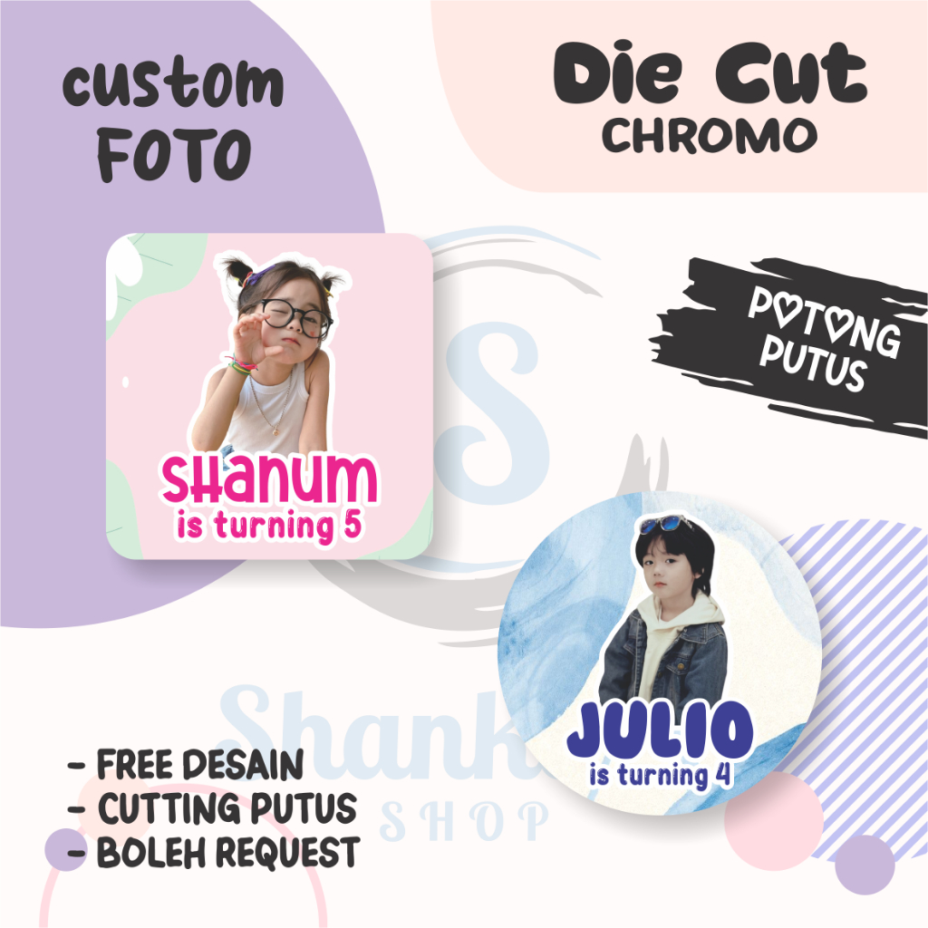 Custom Photo THEME Birthday Label Sticker/Chromo Material Birthday ...