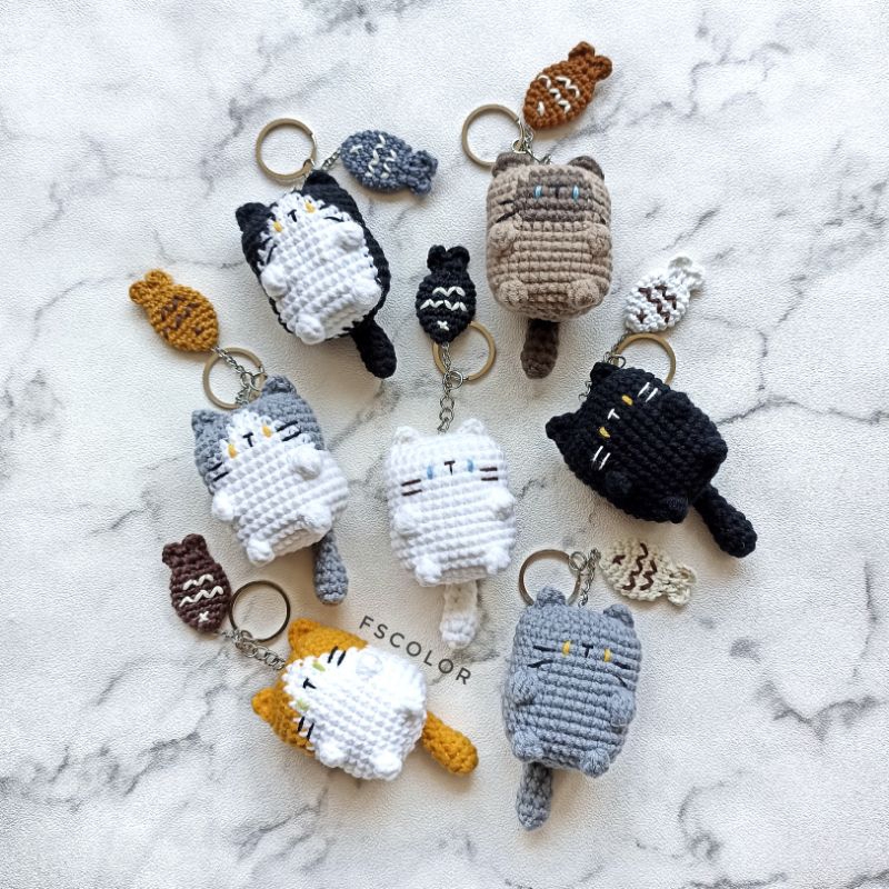 GANTUNGAN Handmade Tofu Cat Keychain 1 | Knitted Cat Keychain | Ganci ...