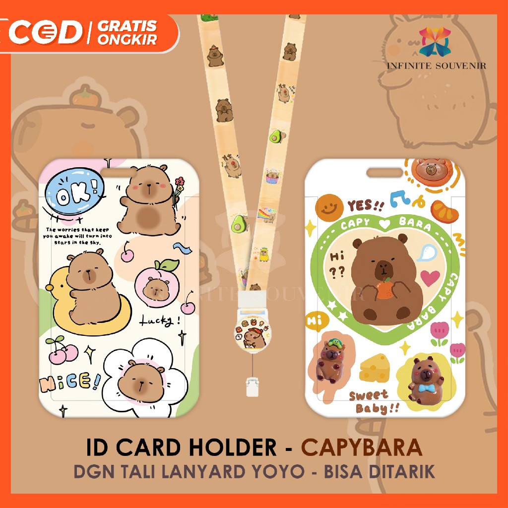 (N017) Id Card Holder Yoyo Capybara Rope/Nametag Yoyo Kapibara/Card Holder Yoyo/Cute Animal ...