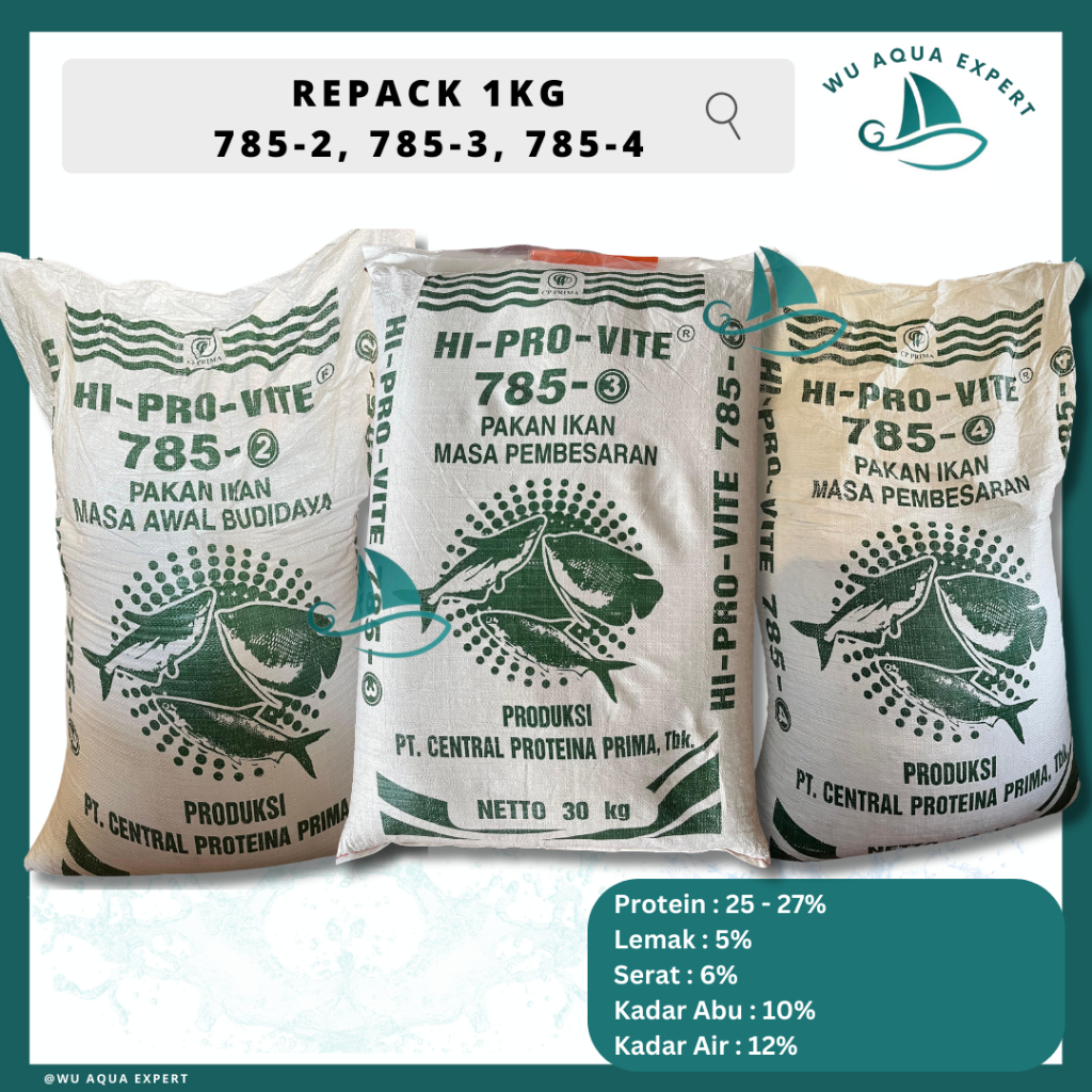 Repack 1kg HI-PRO-VITE 785-2, -3, -4 CP Prima Fish Feed Cultivation ...