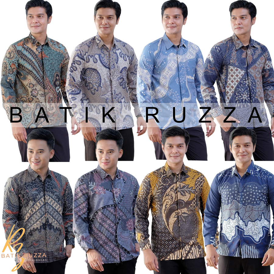KEMEJA Men's Batik Shirt Long Sleeve Batik Ruzza Sentani Motif Black ...