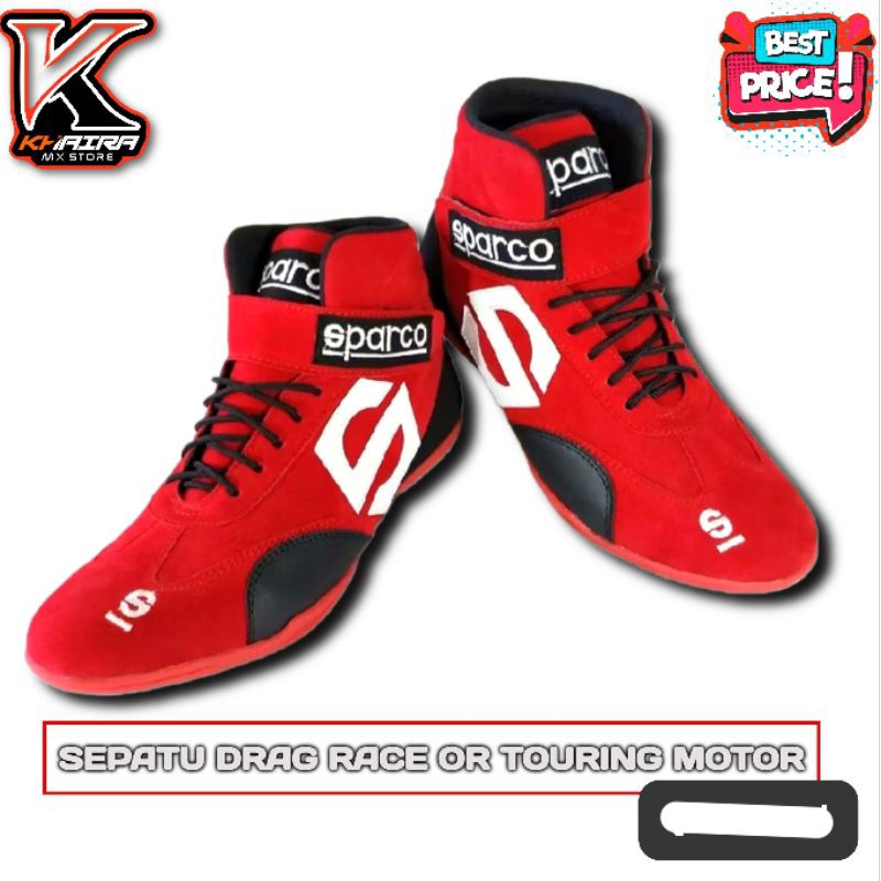 MERAH Drag race or touring motorbike riding biker racing shoes red (S ...
