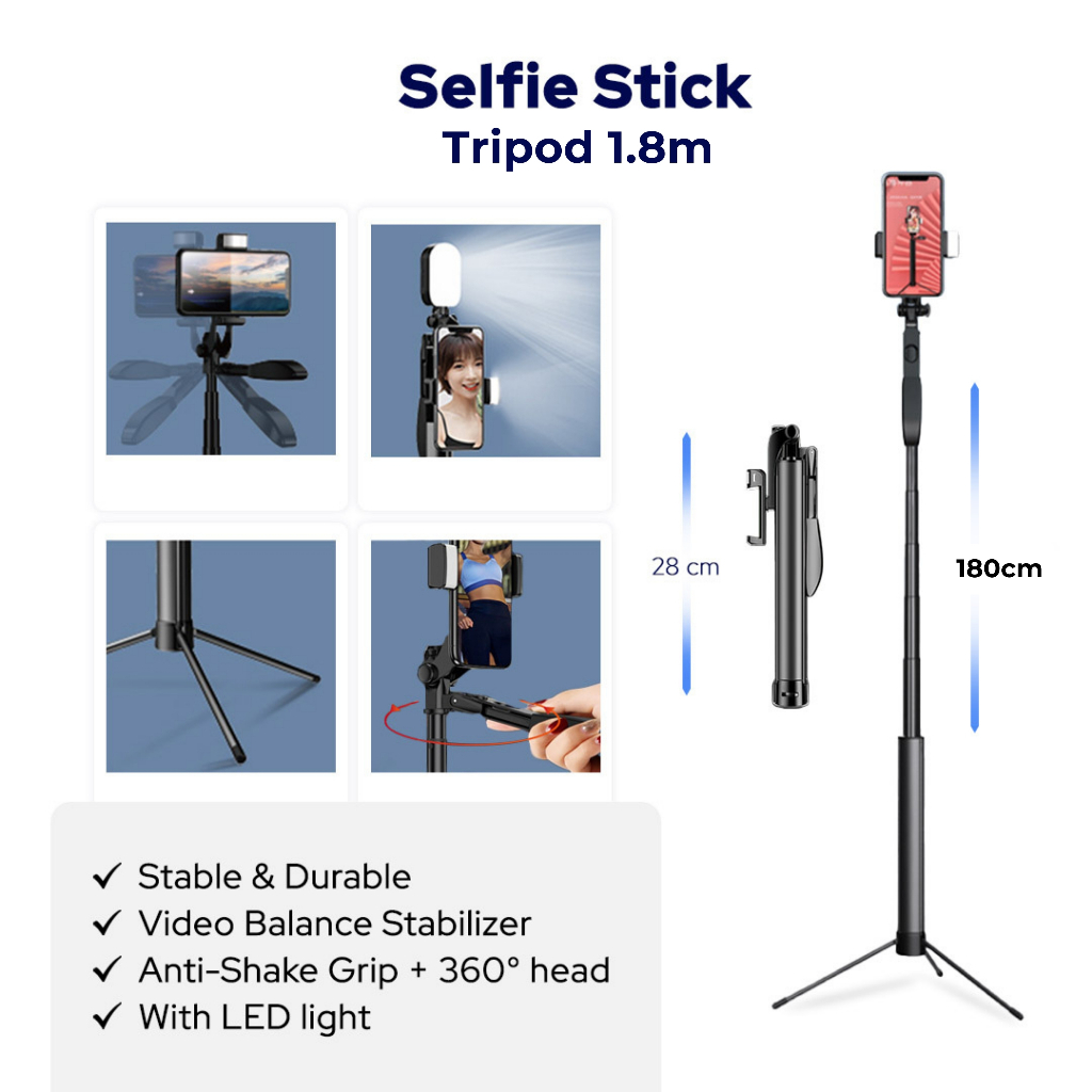 Premium 1.8M Bluetooth A21S Tongsis / Selfie Stick Tablet Tripod 180cm ...
