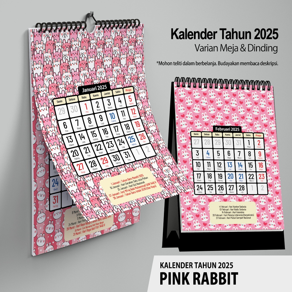 Calendar 2025 PINK RABBIT Cute RABBIT A4 Wall And A5 Desk | Shopee Malaysia