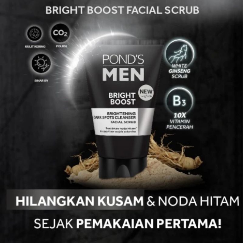 Ponds MEN Bright Boost Facial Scrub 100gr | Shopee Malaysia