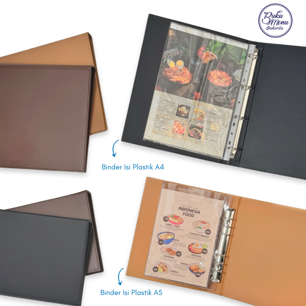 HITAM Restaurant/cafe/hotel Leather Menu Book - Ring binder Model with ...