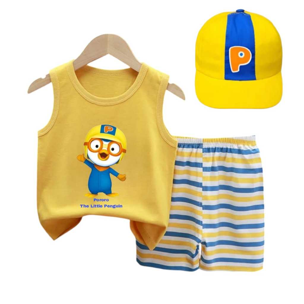 PORORO CHILDREN'S SINGLET SET WITH FREE HAT | Shopee Malaysia