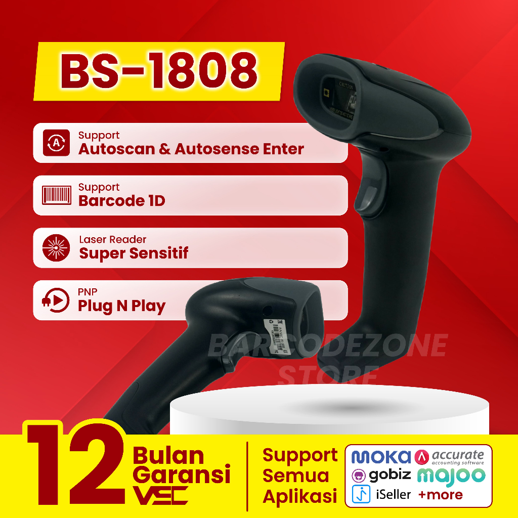 Barcode Scanner Laser VSC BS-1808 (USB) Autoscan - Autosense - Windows ...
