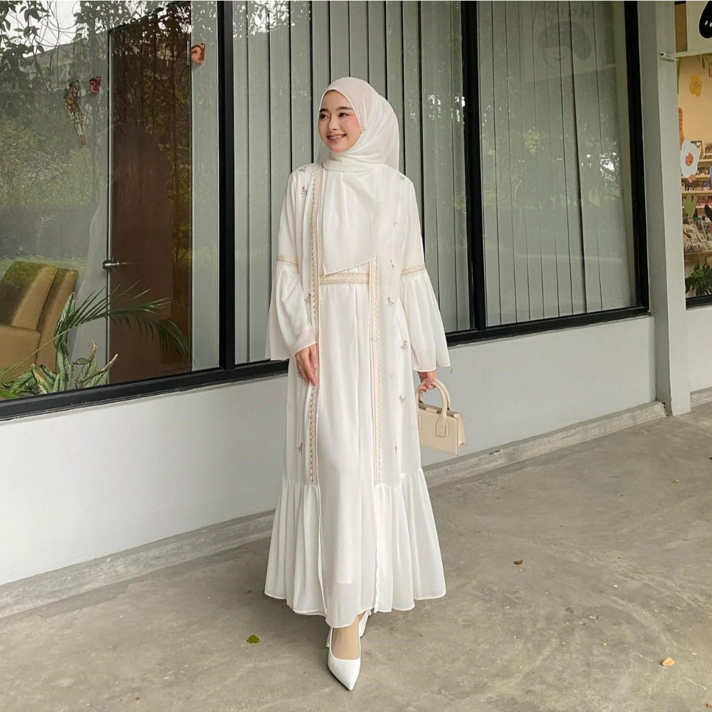 Safwa Abaya Dress Ceruty Babydoll Beautiful Embroidery Application ...