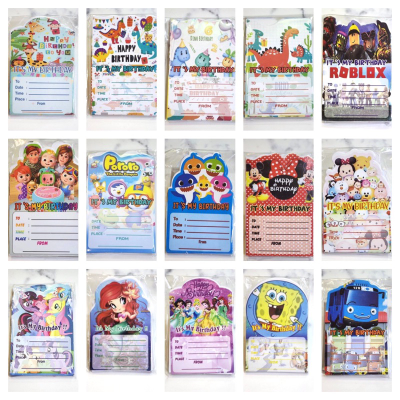 20pcs CUTE CHARACTER BIRTHDAY INVITATIONS | Shopee Malaysia