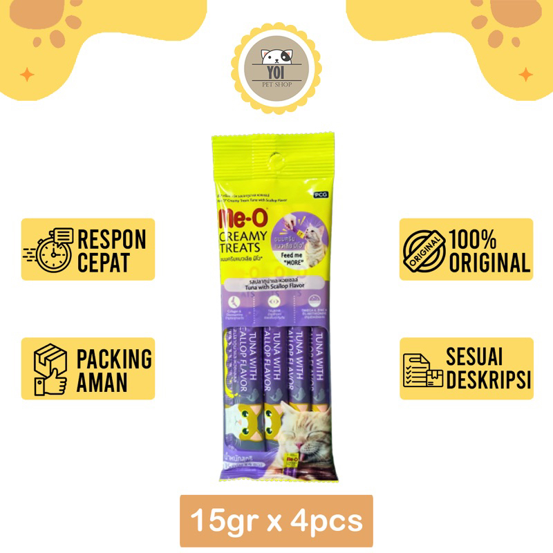 Me-O Meo Creamy Treats 4 Sachets Tuna With Scallops-Cat Snacks | Shopee ...
