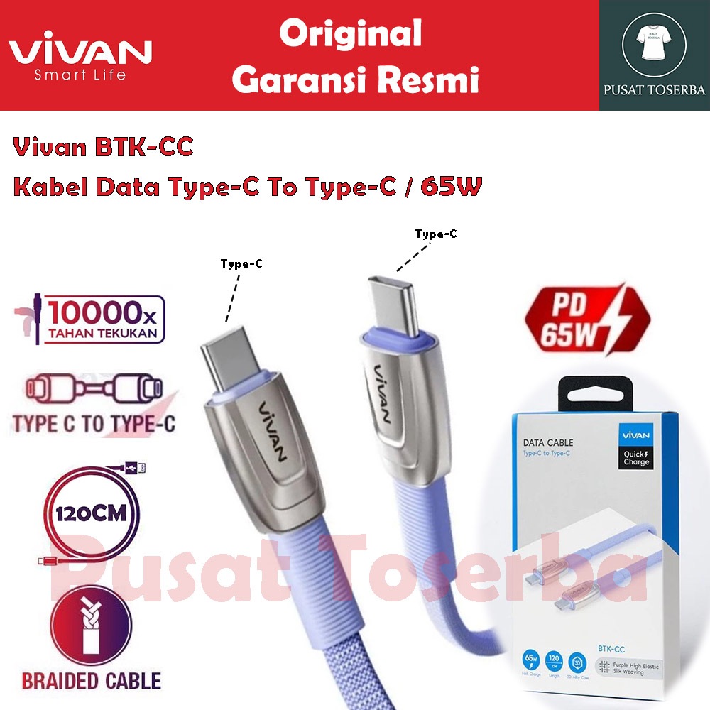 Vivan BTK-CC Data Cable Type-C to Type-C 65W 120CM Quick Charge Data ...