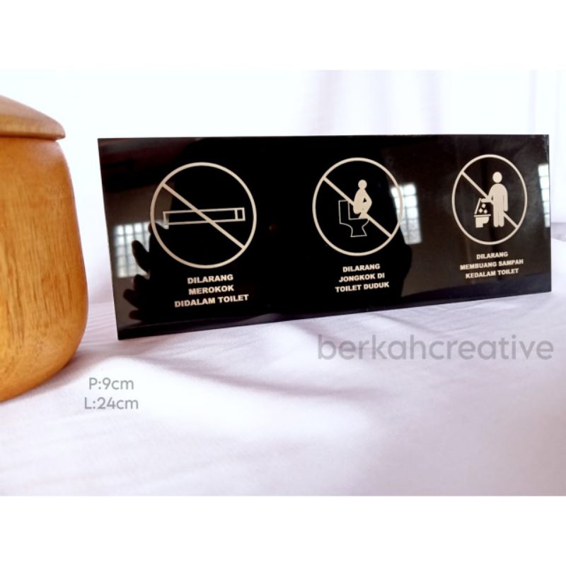 HITAM Toilet Prohibition Sign Board measuring 9x24cm Black Acrylic ...