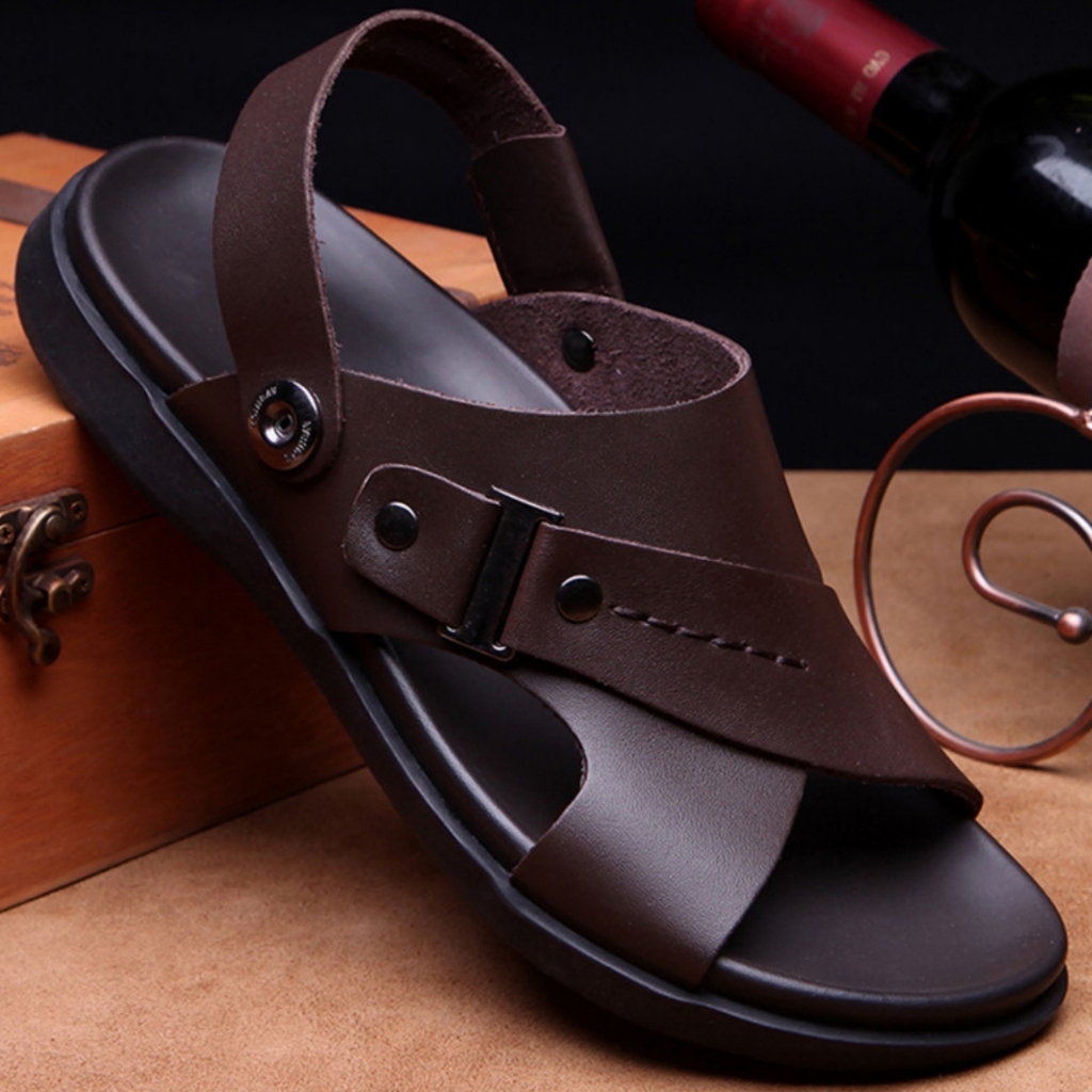 Original Leather Men's Slip-On Sandals, Men's Slop Sandals 44 Anti-Slip ...