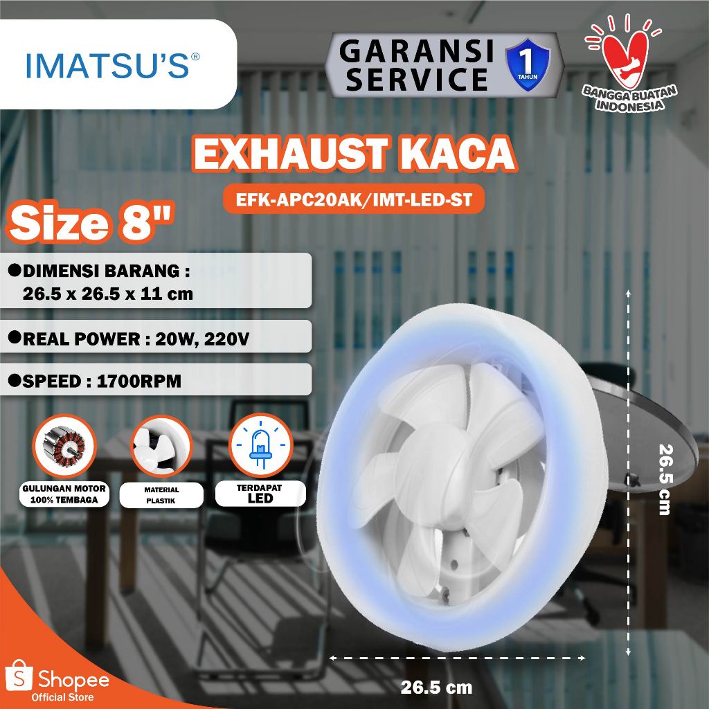 Exhaust Fan / WALL Fan / Imatsu APC20AK Glass Exhaust Fan With 8 Inch ...