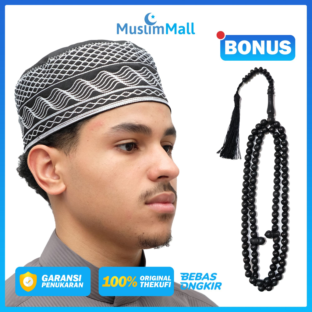 PUTIH KATUN HITAM Medina Black Cap Combination Of White Skullcap Men's ...