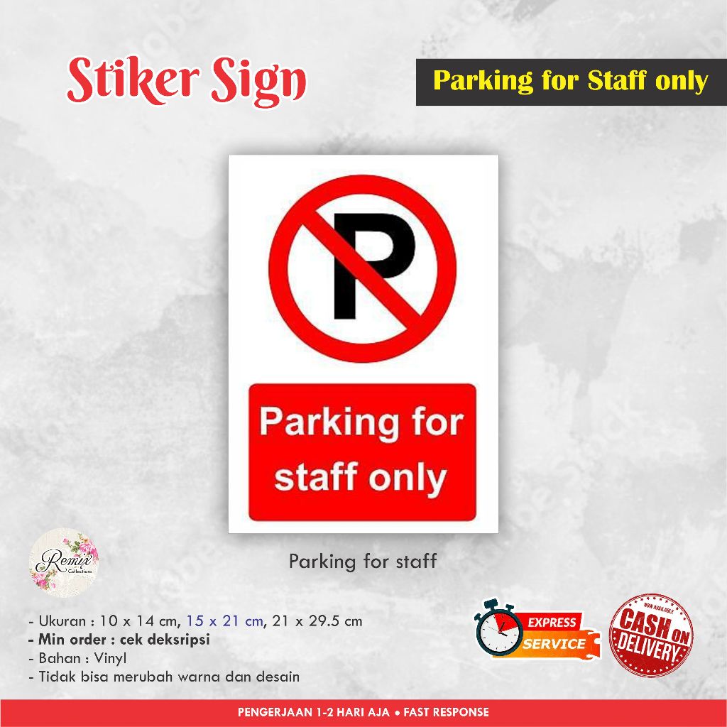 Parking SIGN STICKER FOR STAFF ONLY VINYL / WARNING STICKER / LABEL ...