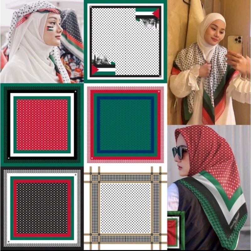 (Palestina) Palestinian Motif Quadrilateral Hijab With Premium Lasercut ...