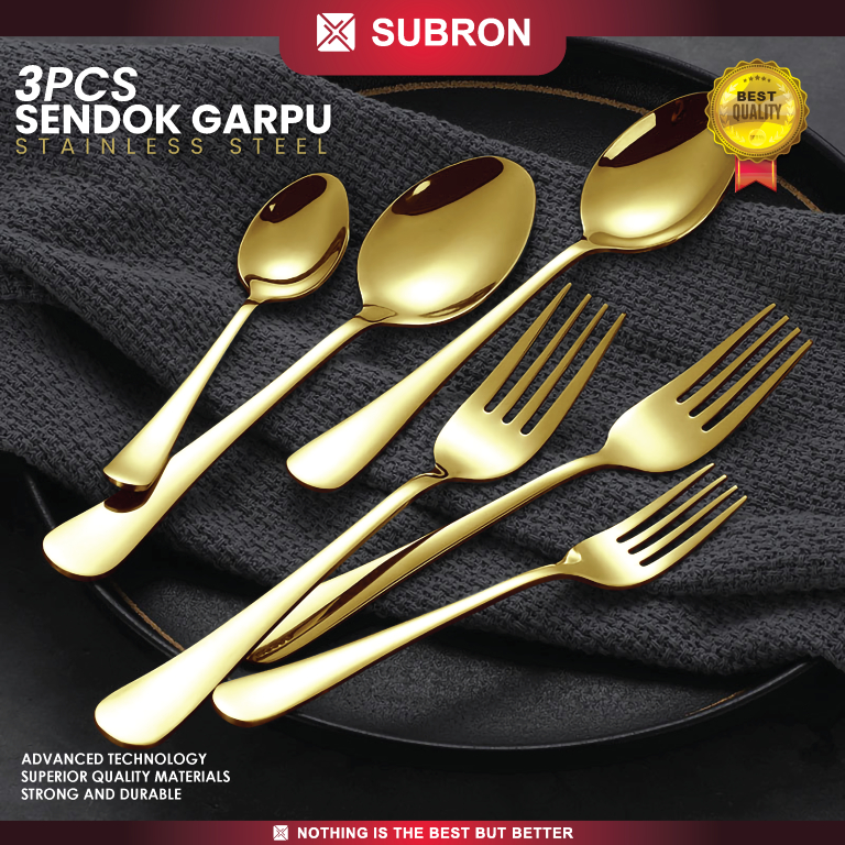 Subron 3PCS Dinnerware Forks Spoons Large Standard Thick Dinner Dessert ...